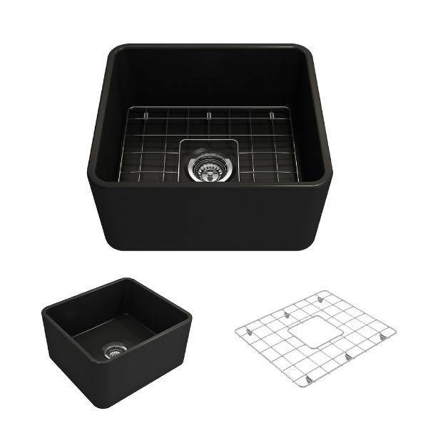 Bocchi Classico 20" Matte Black Fireclay Single Bowl Farmhouse Sink ...