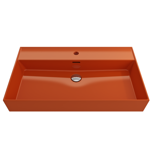 BOCCHI Milano 32" Orange 1-Hole Fireclay Wall-Mounted Bathroom Sink wi ...